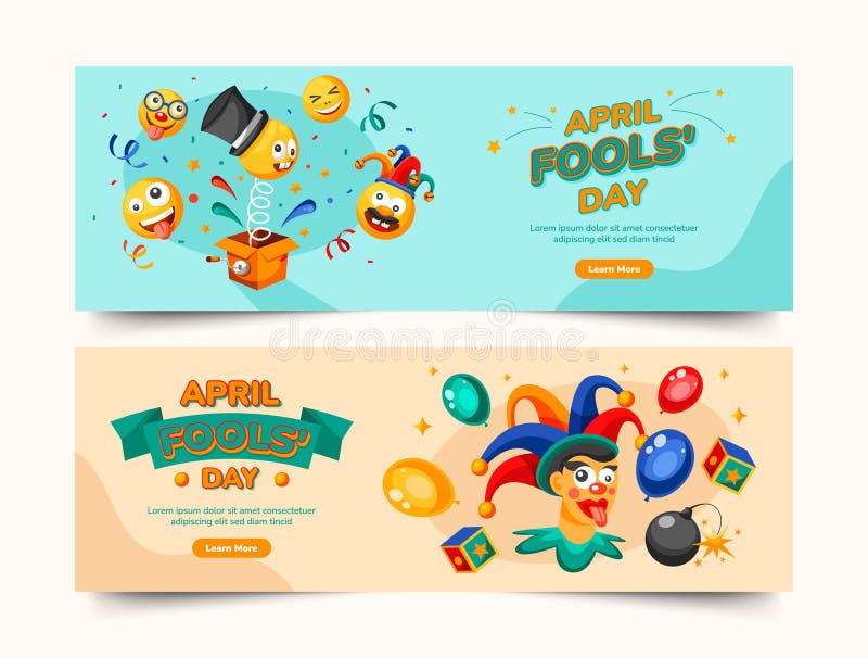 Hand Drawn April Fools Day Horizontal Banner Template Set Stock ...