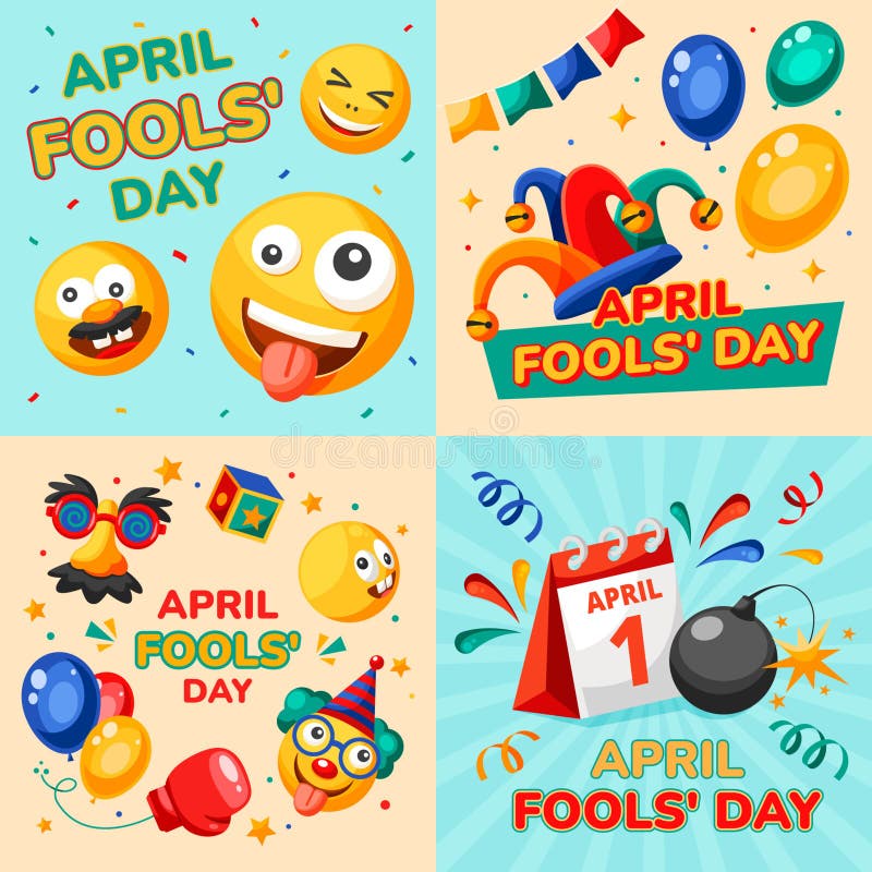 Hand Drawn April Fools Day Square Illustration Set Stock Illustration ...