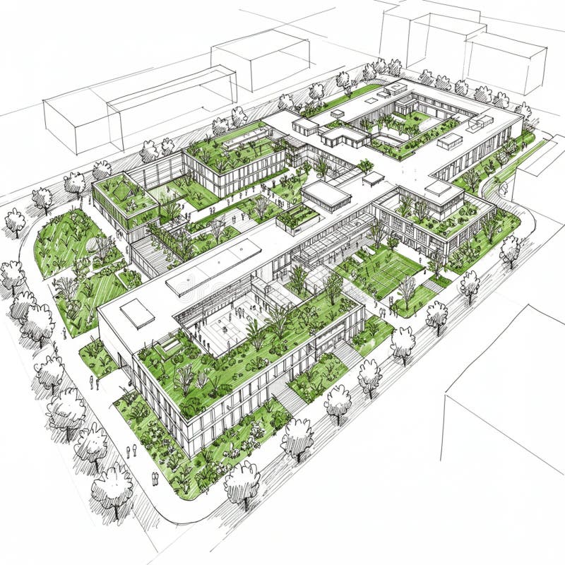 Architectural Site Plan Featuring a Complex of Interconnected ...
