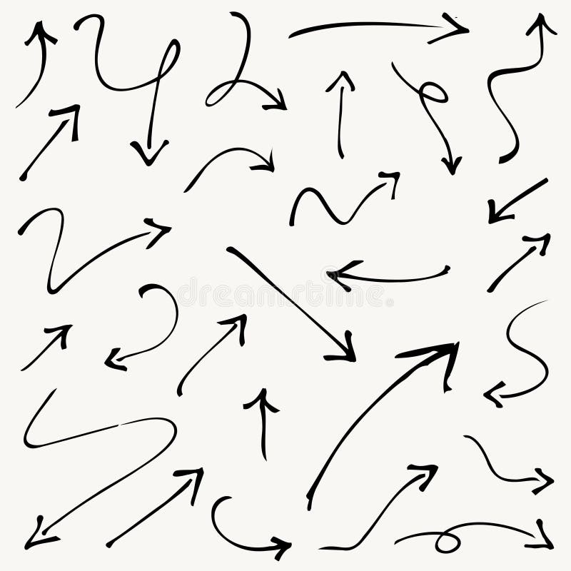 Hand Drawn Arrow Collection, Direction Pencil Draw Arrows. Vector ...