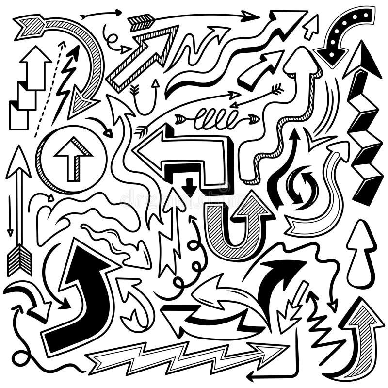 Hand Drawn Arrow Doodle Vector Set Stock Vector - Illustration of ...