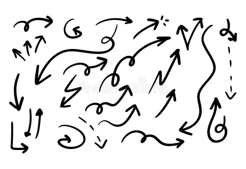 Hand Drawn Arrow Mark Icons Vector Isolated White Background Stock ...