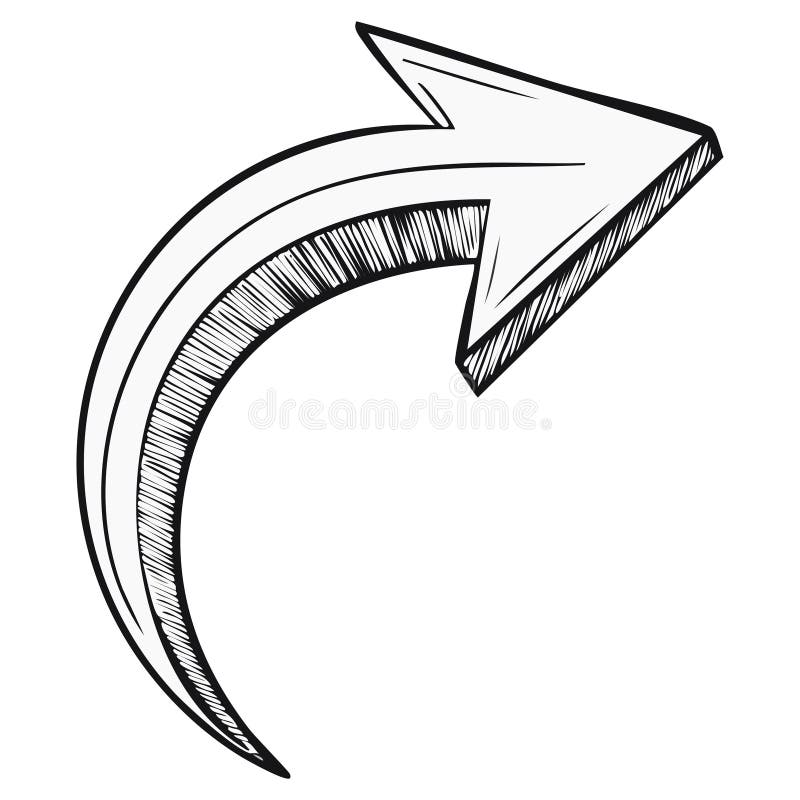 Hand Drawn Arrow Pointing Right with Curved Shaft Stock Illustration ...