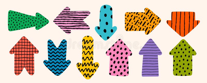 Hand Drawn Arrow Set with Colorful Brush Textures and Playful Patterns ...