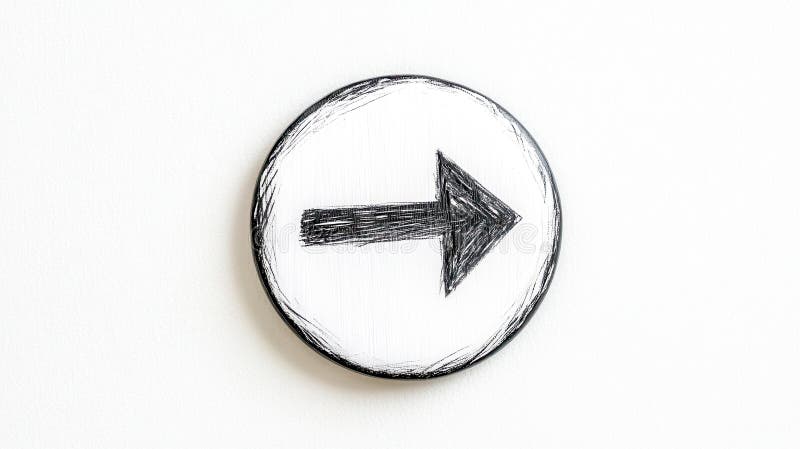 Hand Drawn Arrow Sign Pointing Right on Circular Button Stock Photo ...