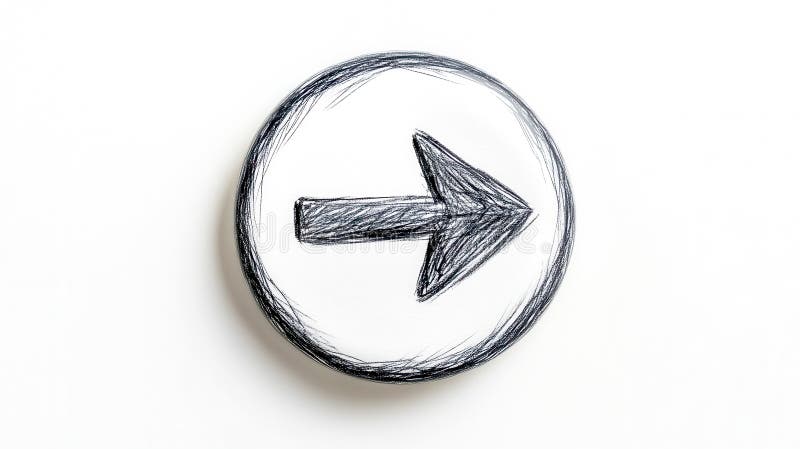Hand Drawn Arrow Sign Pointing Right in Circular Button on Transparent ...