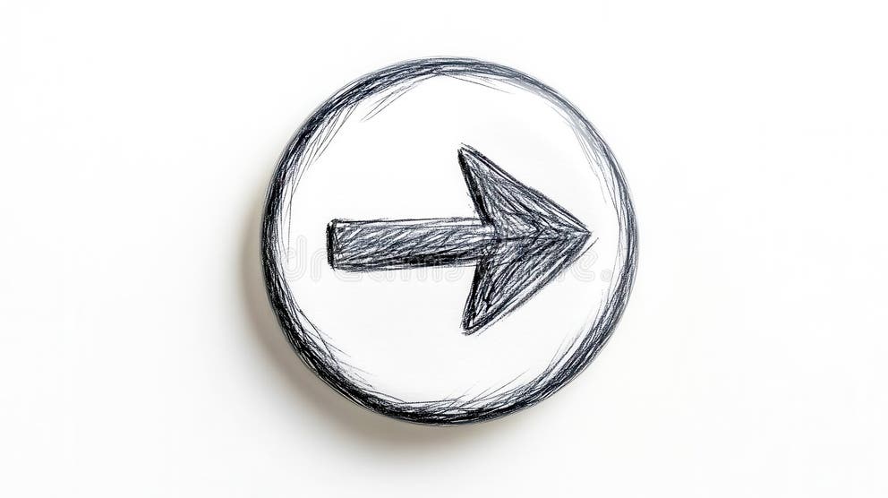 Hand Drawn Arrow Sign Pointing Right in Circular Button on Transparent ...