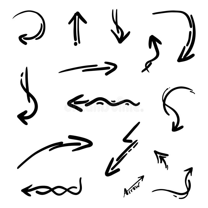 Hand Drawn Arrows. Abstract Doodle Arrows Thin Line Stock Vector ...