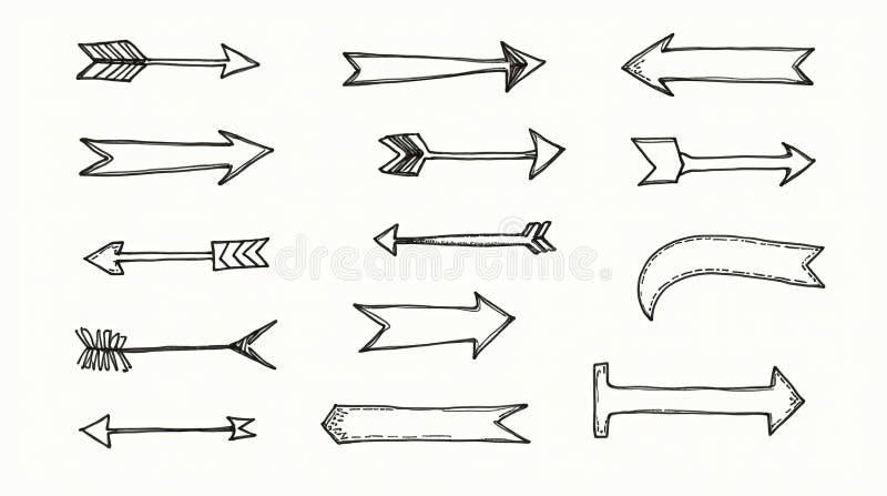 Hand-drawn Arrows in Diverse Styles and Various Directions Stock ...