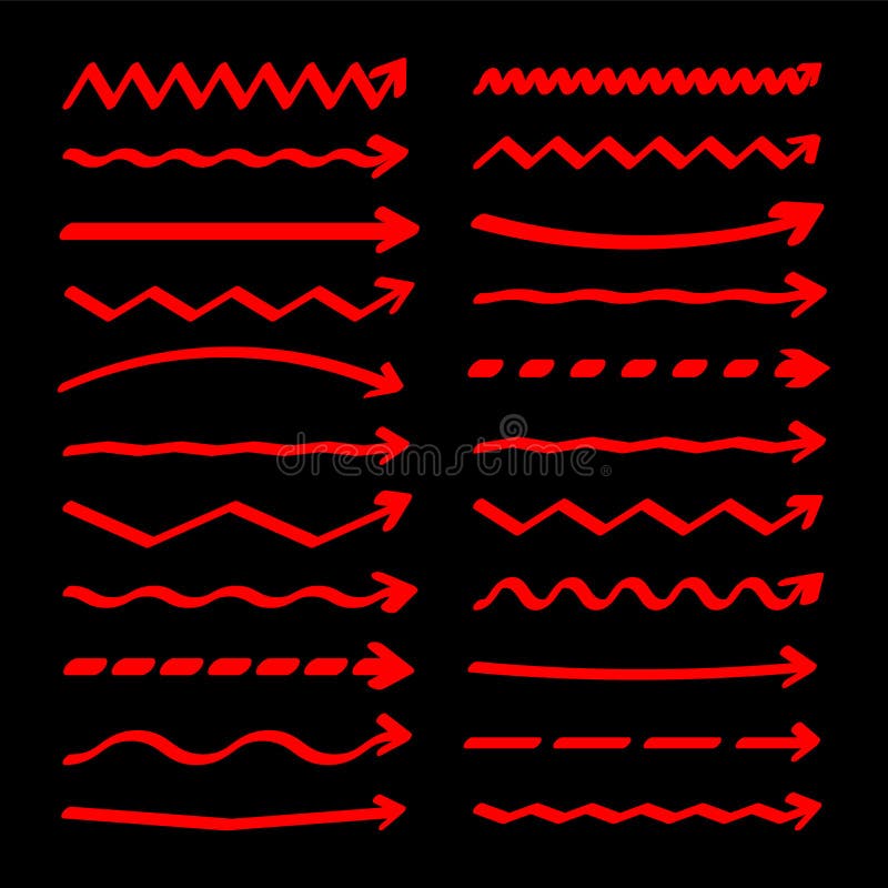 Hand Drawn Arrows, Highlighter Lines. Red Marker Stroke, Brush Pen ...