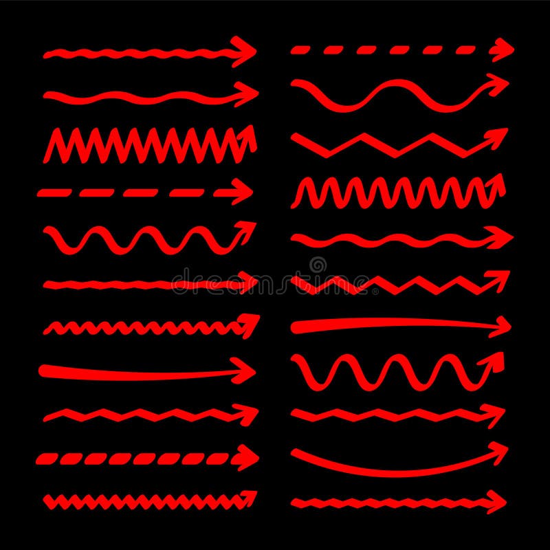 Hand Drawn Arrows, Highlighter Lines. Red Marker Stroke, Brush Pen ...