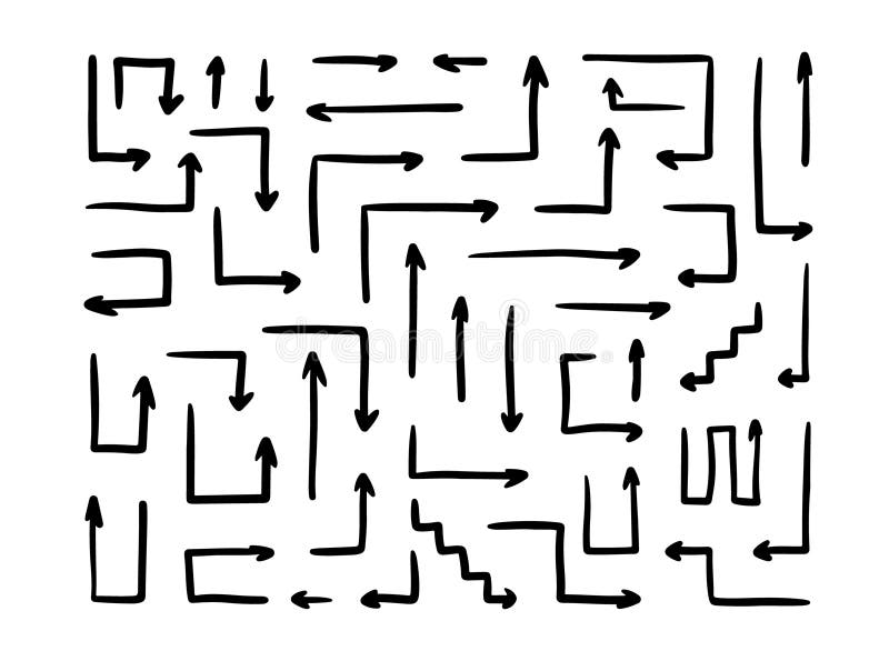 Hand Drawn Arrows Vector Set. Scribble Lines, Straight Arrows. Doodle ...