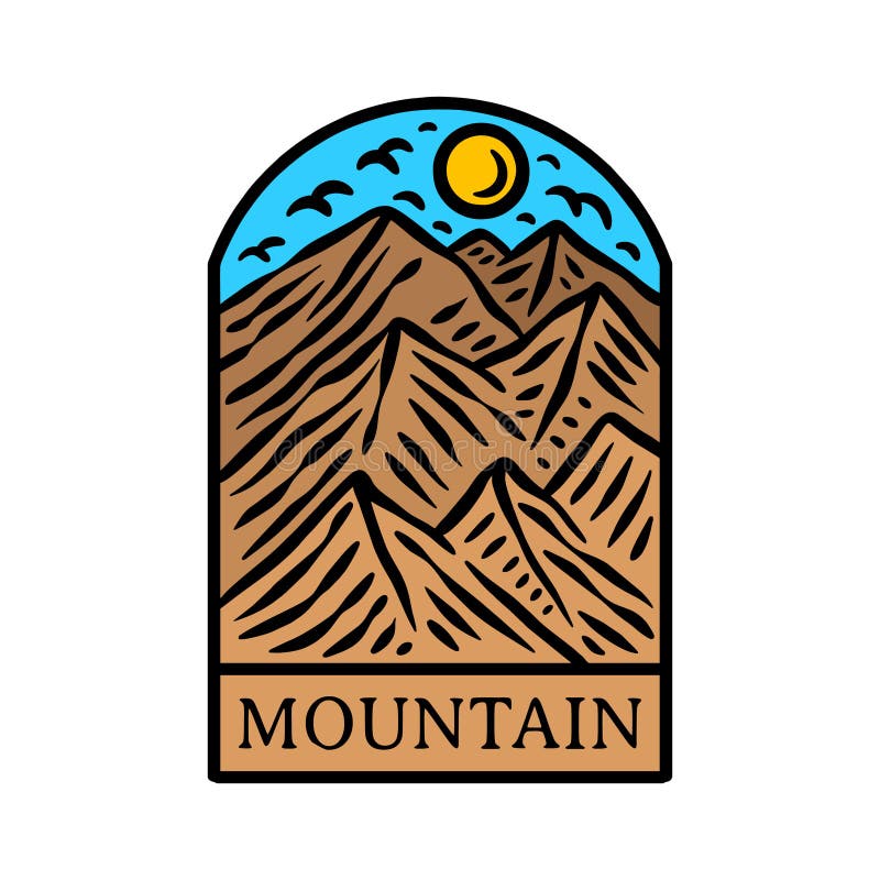 Hand Drawn Art of Colorful Mountain Vector Design Illustration Emblem ...