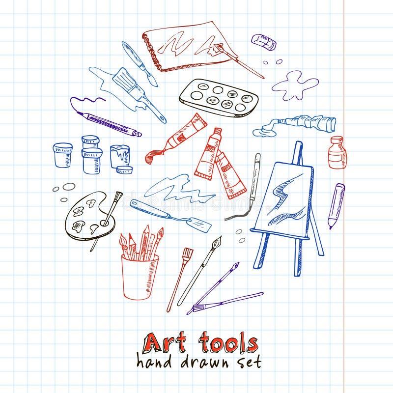 Hand drawn art tools set. stock vector. Illustration of hand - 70205376