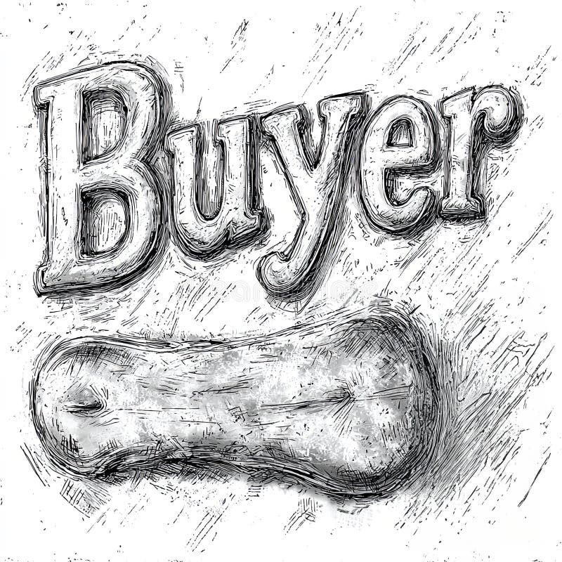 Hand Drawn Artwork Featuring the Word Buyer with Abstract Design Stock ...