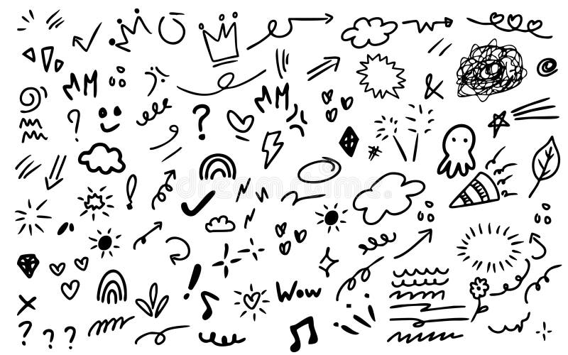 Hand Drawn Assortment Doodle Scribble Element Stock Vector - Illustration of black, abstract ...
