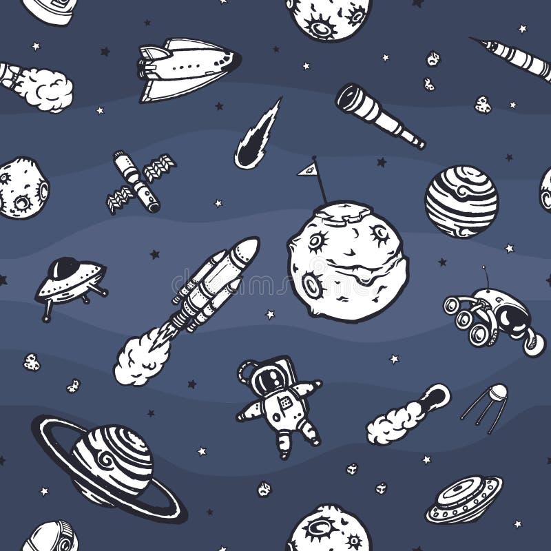Hand Drawn Astronomy Doodle Seamless Pattern. Stock Vector ...