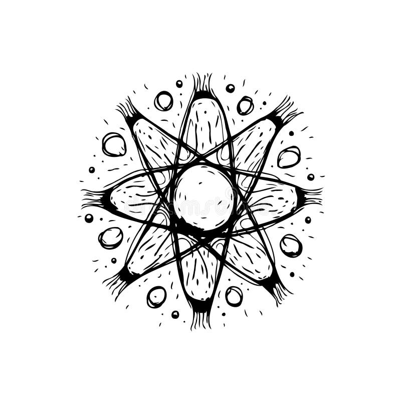 Hand-drawn Atom Representation with Cosmic Halo in Simple Monochromatic ...