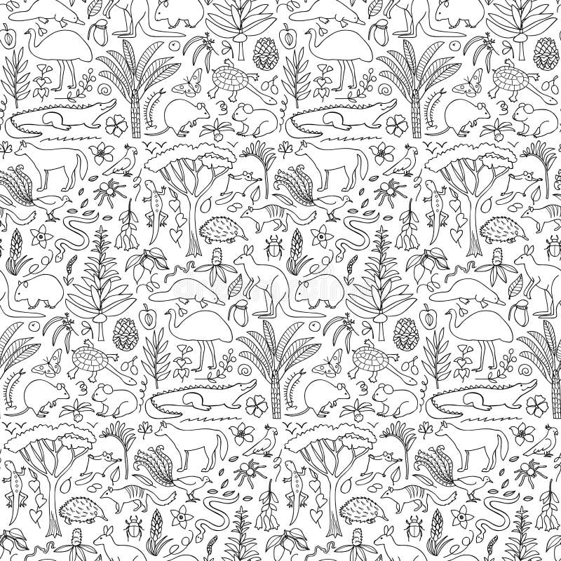 Hand Drawn Australia Seamless Pattern Stock Vector - Illustration of ...