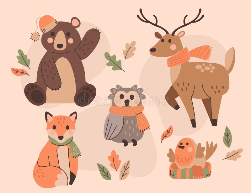 Cartoon Autumn Animals Collection Vector Illustration. Stock Vector ...
