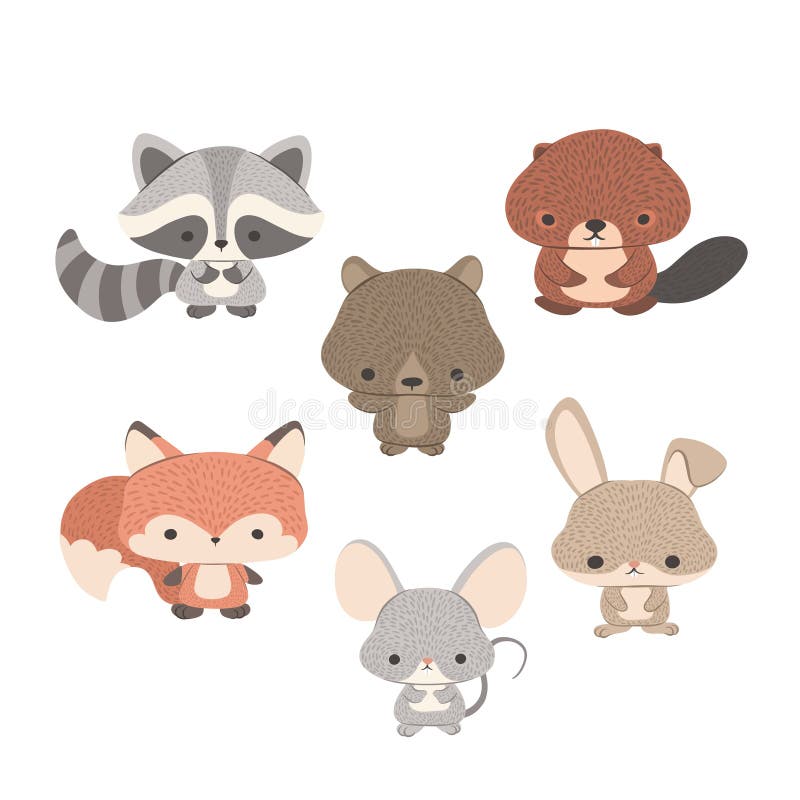 Hand Drawn Autumn Animals Collection Vector Illustration. Stock Vector ...