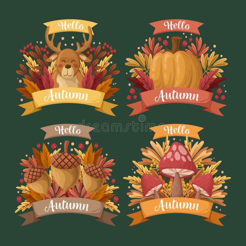 Hand Drawn Autumn Badge Collection Vector Design Stock Vector ...