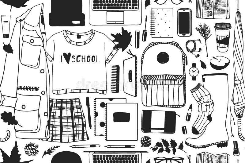 Hand Drawn Autumn Illustration. Creative Ink Art Work School Things ...