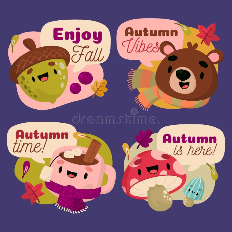 Hand Drawn Autumn Label Collection Vector Design Stock Vector ...