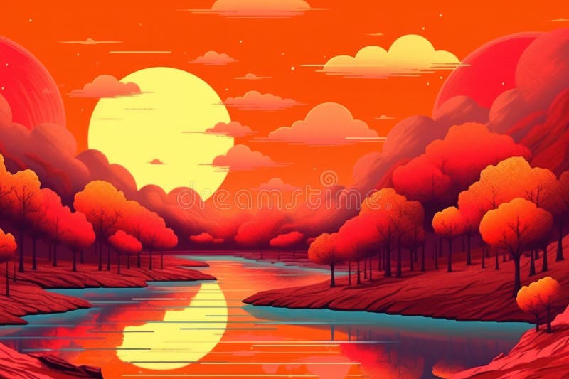 Hand Drawn Autumn Landscape Futuristic Landscape Stock Illustration ...