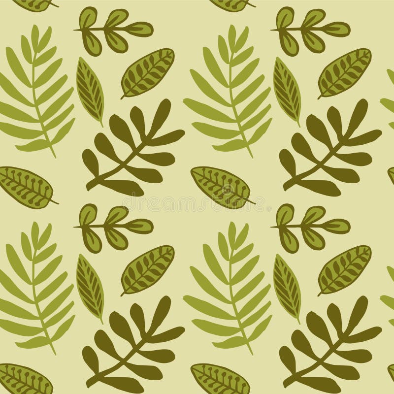 Hand Drawn Autumnal Leaves Seamless Pattern in Green Colors V.1 Stock ...