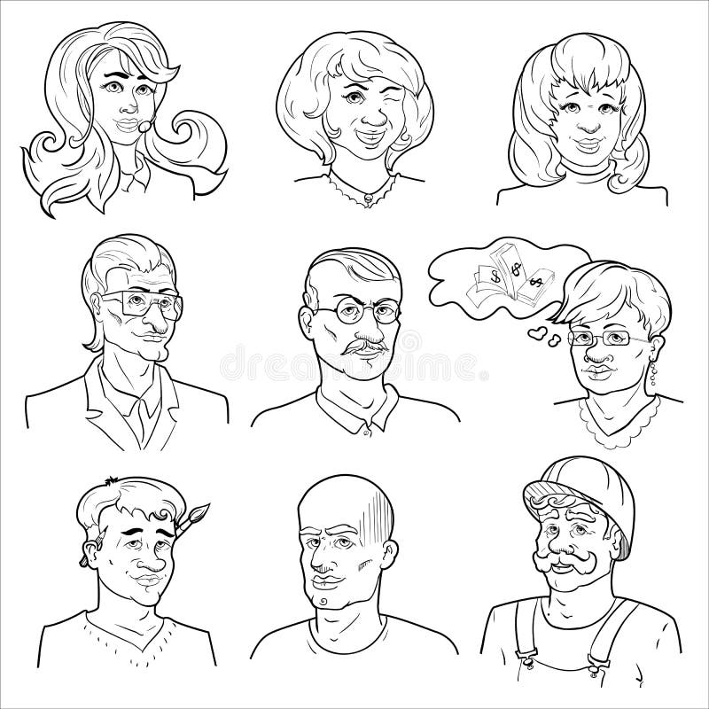 Hand Drawn Avatars Set stock vector. Illustration of four - 213204680