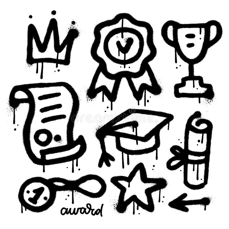 Hand Drawn AWARD Various Elements Set in Sprayed Urban Graffiti Style ...