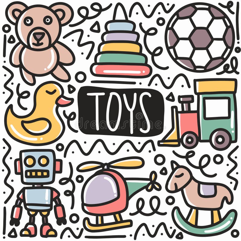 Hand Drawn Baby Toys Doodle Set Stock Vector - Illustration of doodle ...