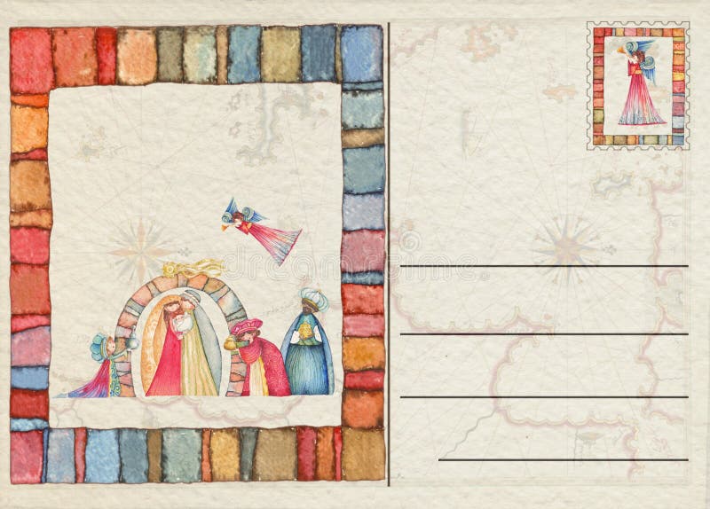 Hand Drawn Back Christmas Postcard Stock Illustration - Illustration of ...