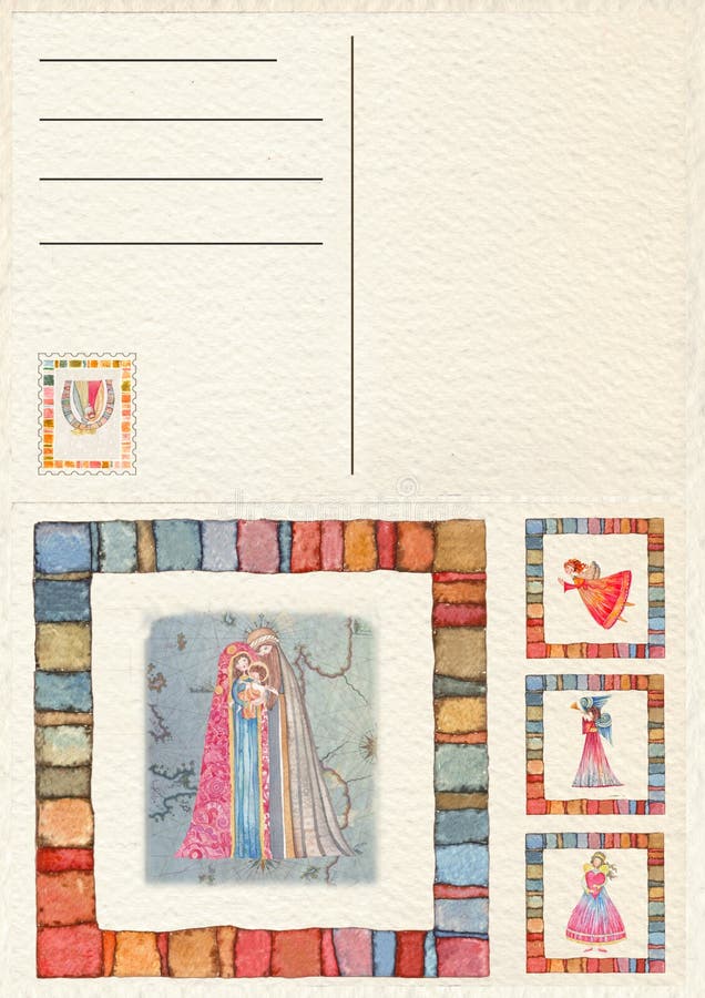 Hand Drawn Back Christmas Postcard Stock Illustration - Illustration of ...