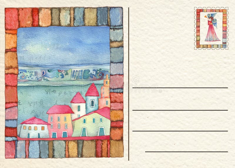 Hand drawn back postcard stock illustration. Illustration of postcard ...