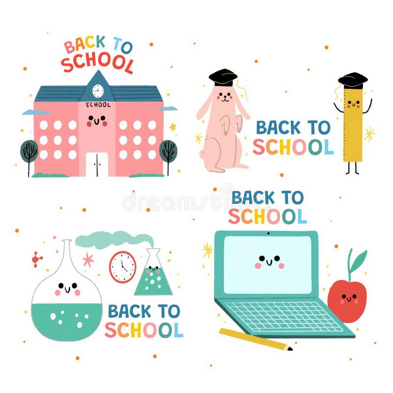 Hand Drawn Back School Vector Design Labels Collection Stock Vector ...