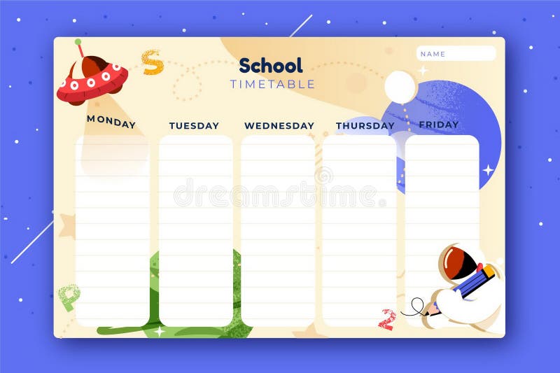 Hand Drawn Back School Vector Design Timetable Template Stock Vector ...