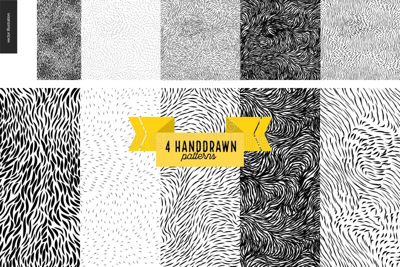 Hand Drawn Back and White Patterns Set Stock Vector - Illustration of ...