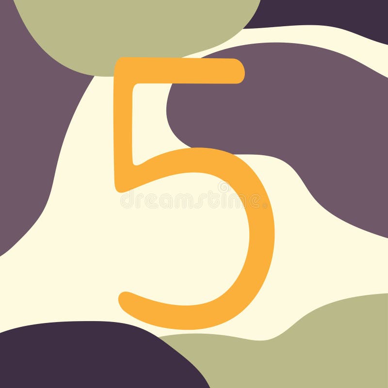 Hand Drawn Background with Number Five and Abstract Shapes Stock Vector ...