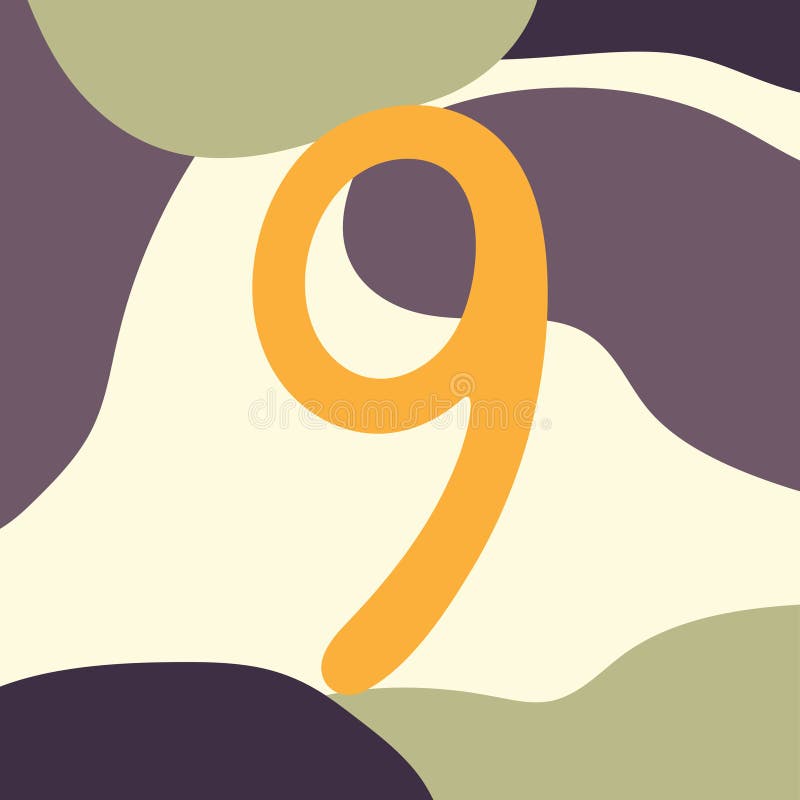 Hand Drawn Background with Number Nine and Abstract Shapes Stock Vector ...