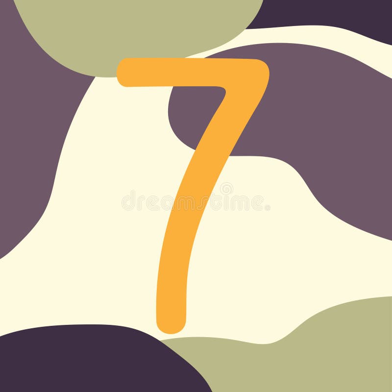 Hand Drawn Background with Number Seven and Abstract Shapes Stock ...