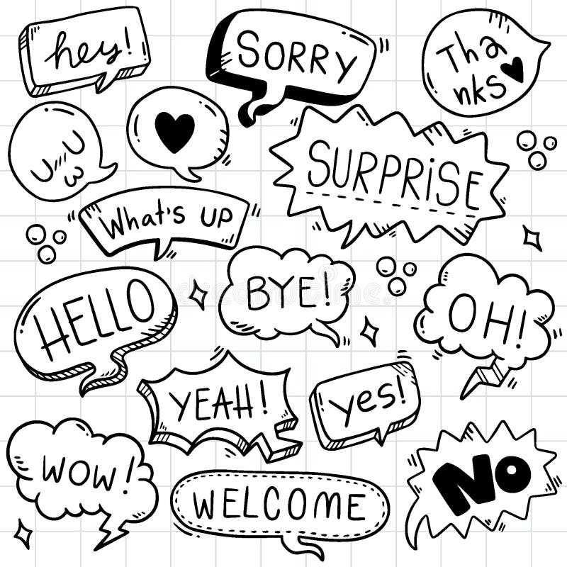 Hand Drawn Background Set of Cute Speech Bubble Eith Text in Doodle ... Hand Drawn Background Set of Cute Speech Bubble Eith Text in Doodle ...