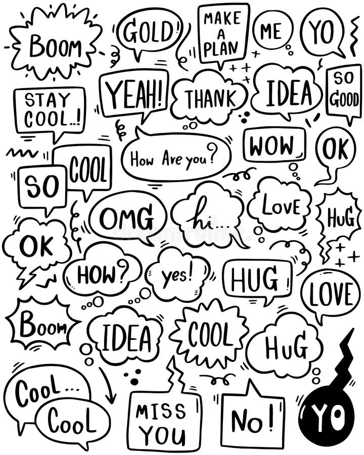 0082 Hand Drawn Background Set of Cute Speech Bubble Eith Text in ...