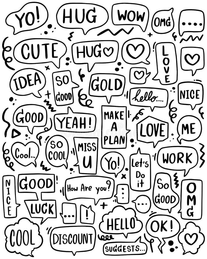 0082 Hand Drawn Background Set of Cute Speech Bubble Eith Text in ...