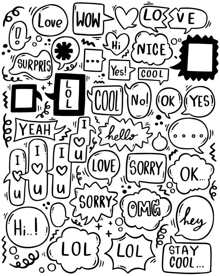 0082 Hand Drawn Background Set of Cute Speech Bubble Eith Text in ...