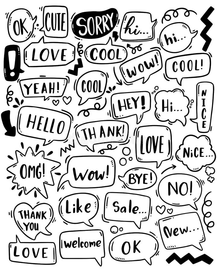 0080 Hand Drawn Background Set of Cute Speech Bubble Eith Text in ...