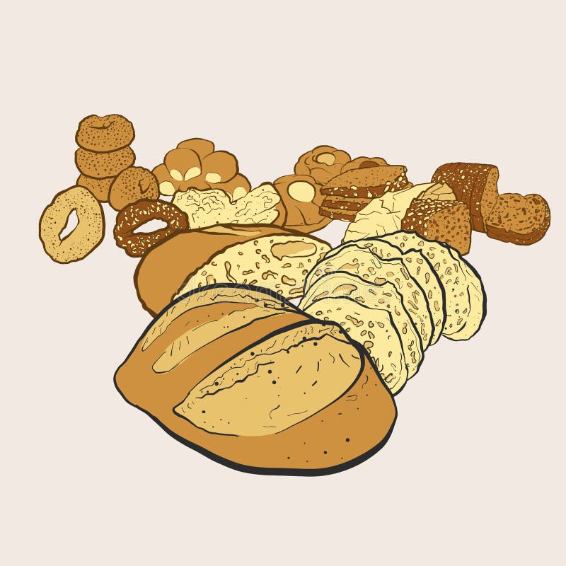 Hand Drawn Baked Goods Composition Stock Vector - Illustration of ...
