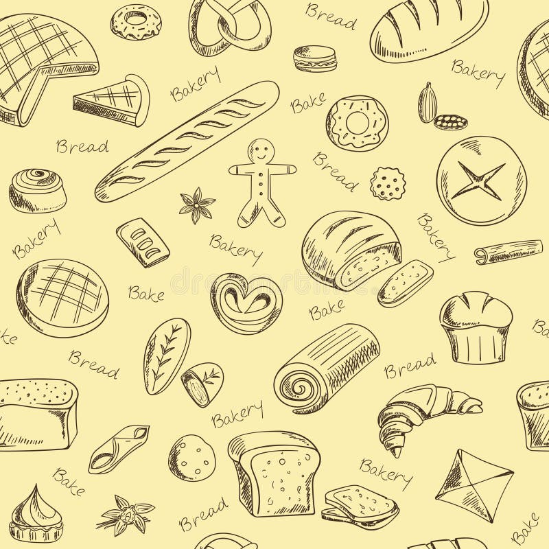 Hand Drawn Bakery Doodles Vector Seamless Pattern Stock Vector ...