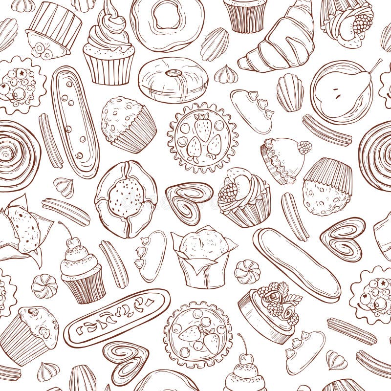 Hand Drawn Bakery Products. Vector Pattern Stock Vector - Illustration ...